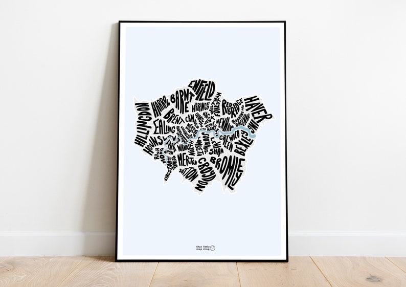 London Typographic Map Map of London Greater London London Map Gift ...