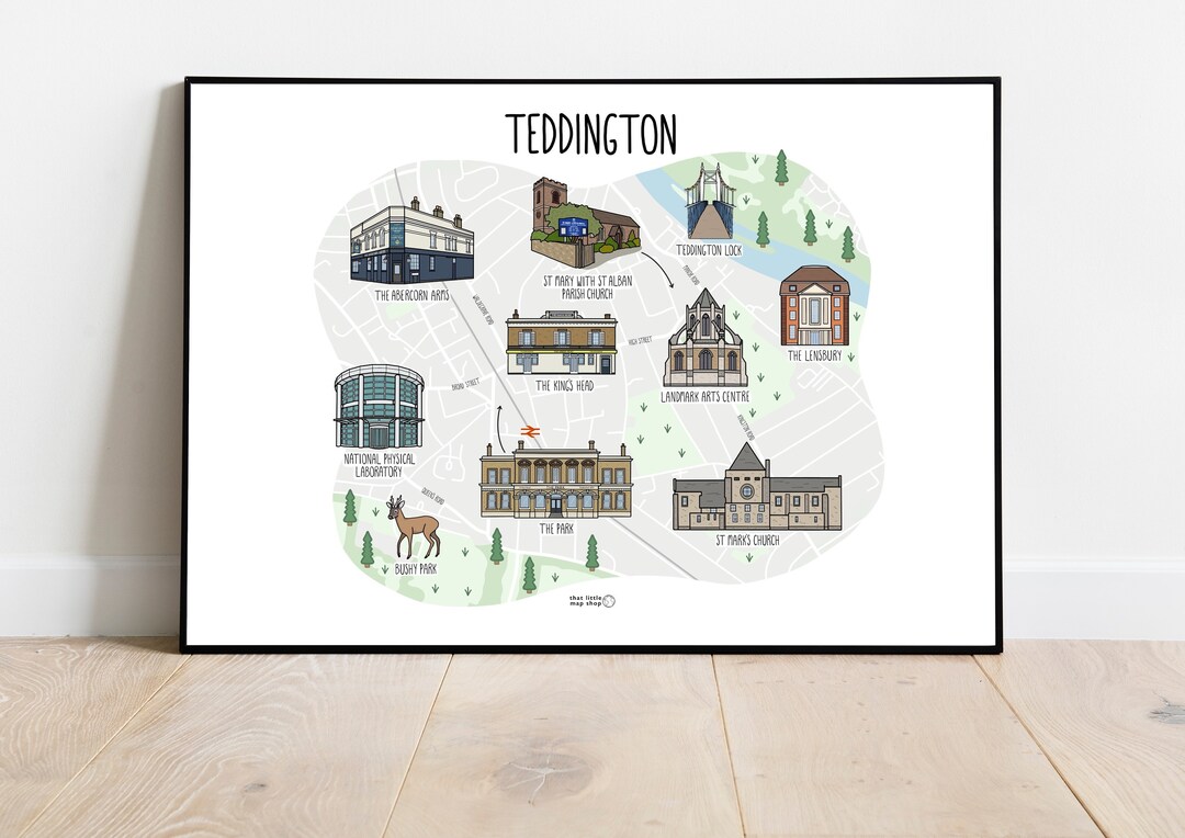Teddington Map Print: Illustrated London Map, Wall Art Home Decor - Etsy