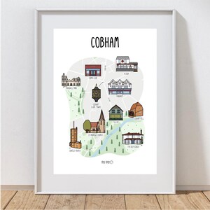 Map of Cobham Cobham Map Illustration Surrey Map Cobham - Etsy
