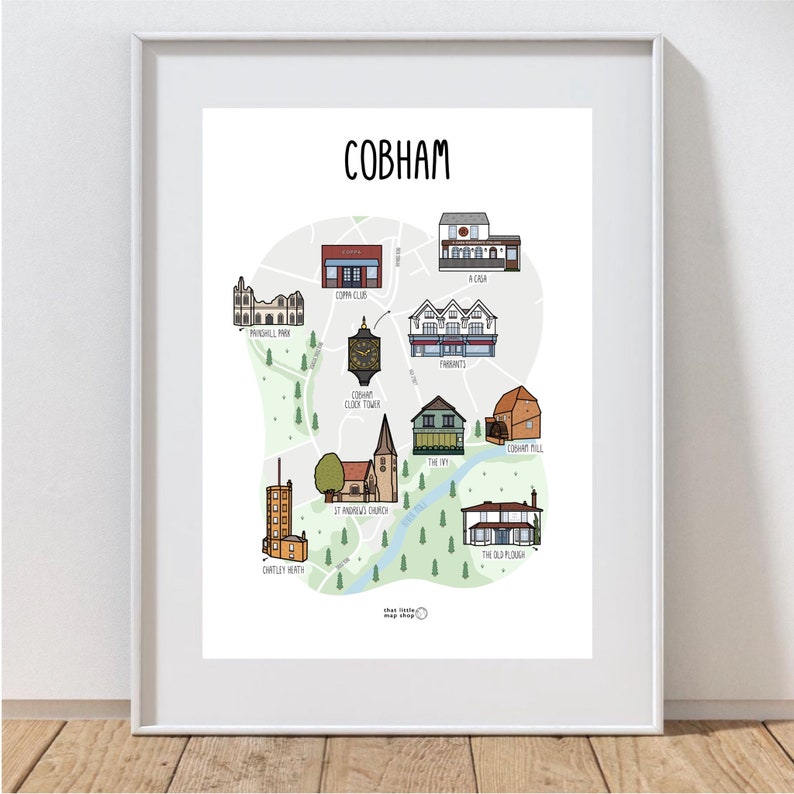 Map of Cobham Cobham Map Illustration Surrey Map Cobham - Etsy