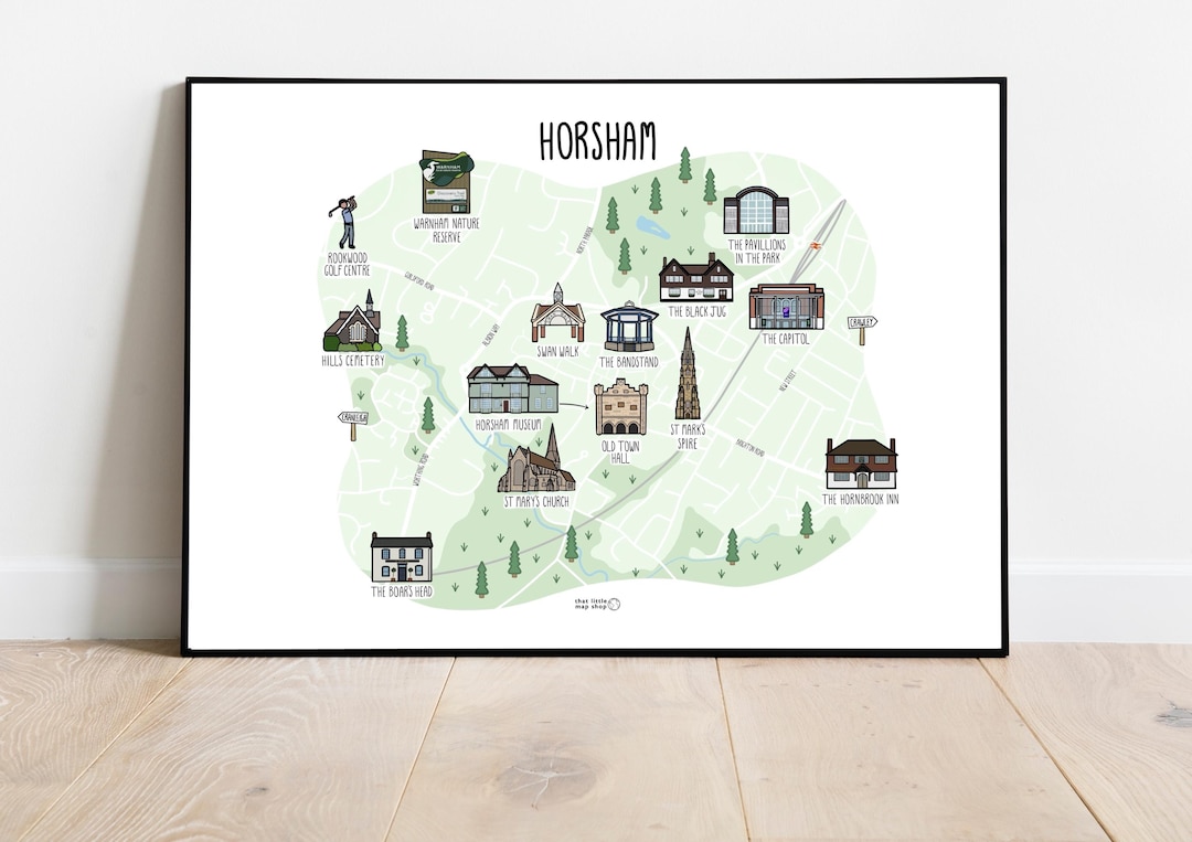 Horsham Map Print - Map of Horsham - Illustrated Map of Horsham ...
