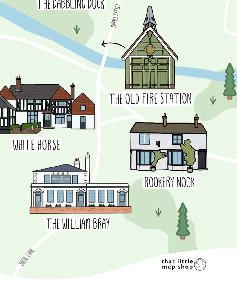 Shere Map Print: Illustrated Surrey Village, Wall Art Home Decor - Etsy UK