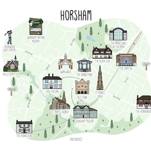 Horsham Map Print Map of Horsham Illustrated Map of Horsham Horsham Map ...