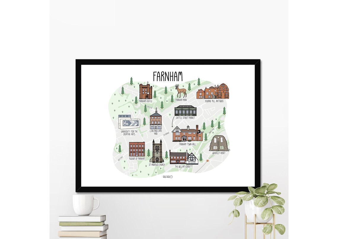 Farnham Map Print - Farnham Map - Illustrated Map of Farnham - Surrey ...