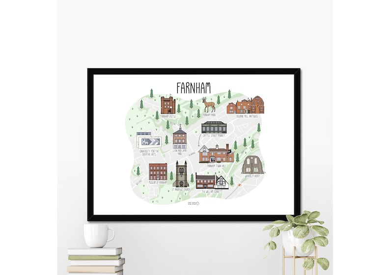 Farnham Map Print - Farnham Map - Illustrated Map of Farnham - Surrey ...