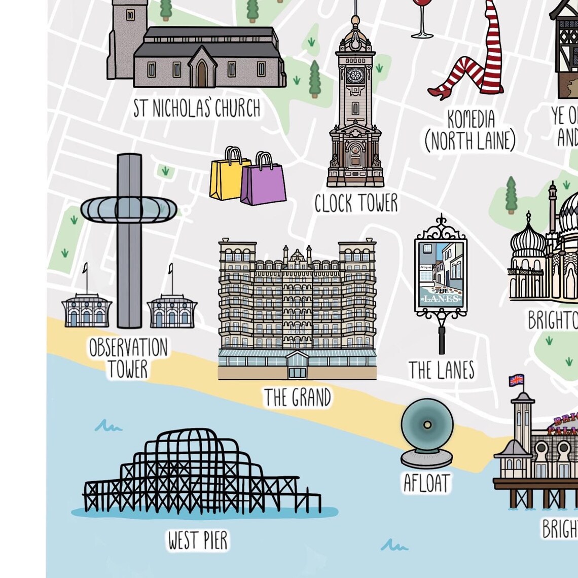 Map of Brighton Brighton Map Brighton & Hove Map Illustrated Map of ...