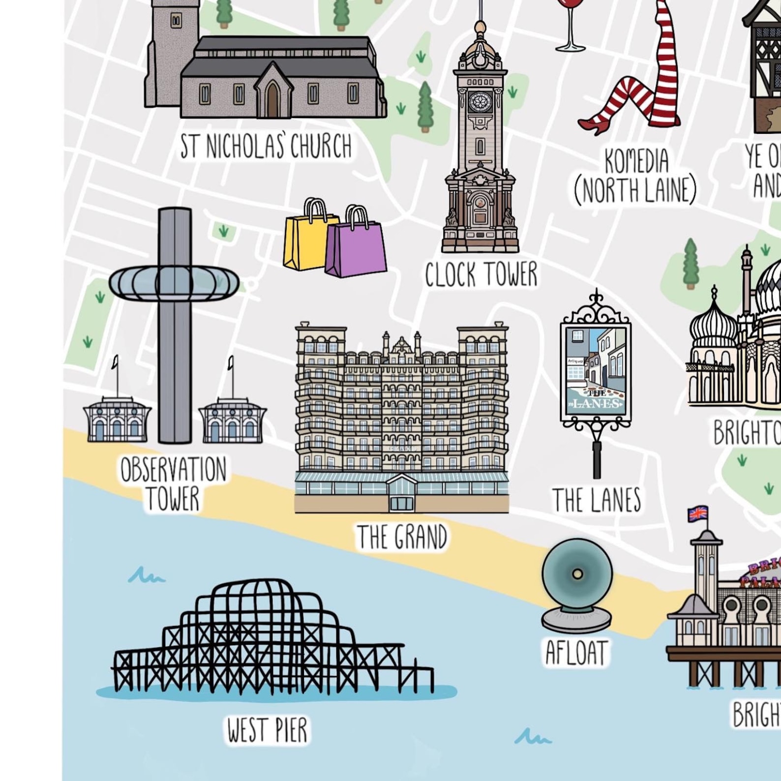 Map of Brighton - Brighton Map - Brighton & Hove Map - Illustrated Map ...