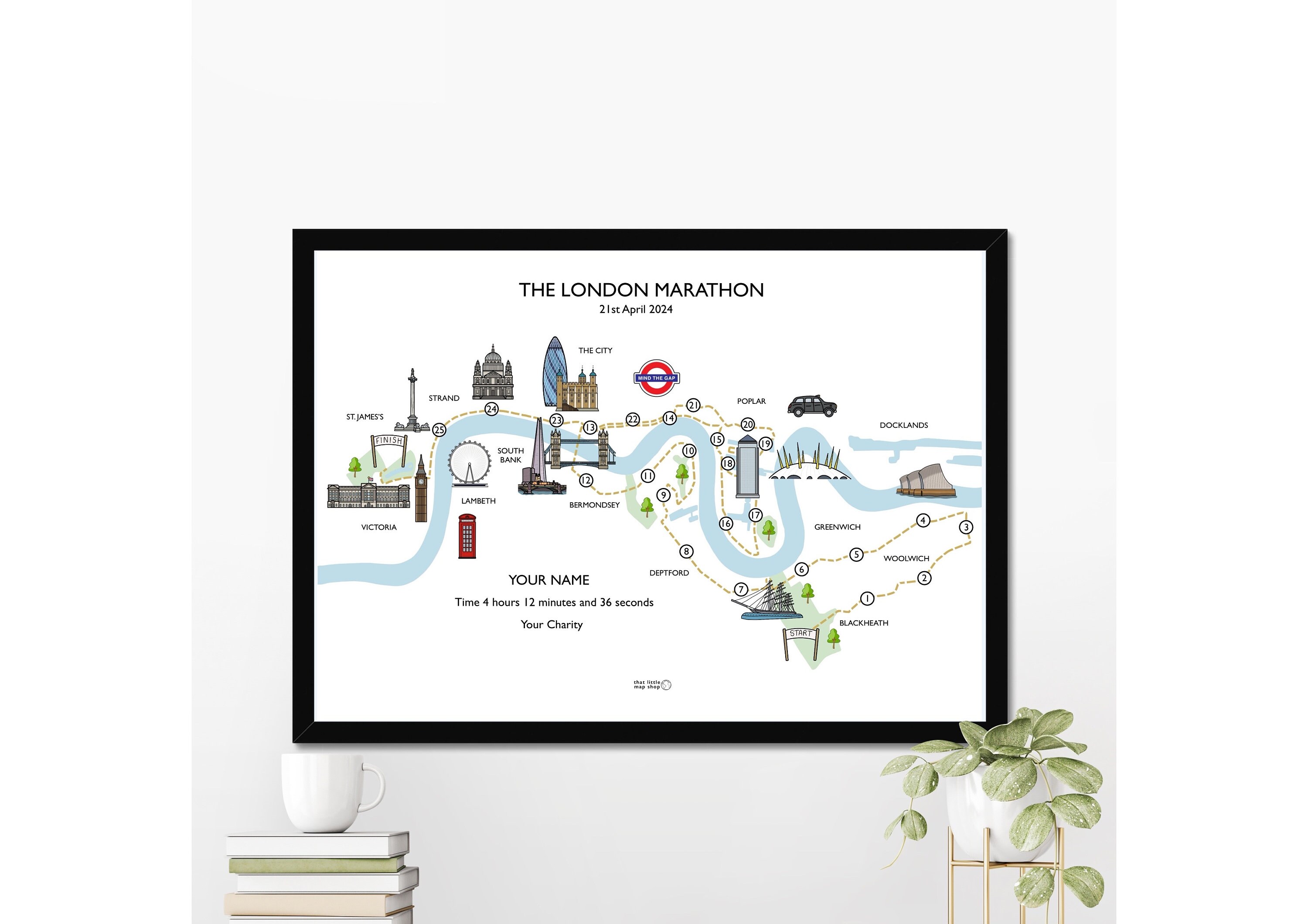 London Marathon Map - London Marathon - Custom Map - London Map ...