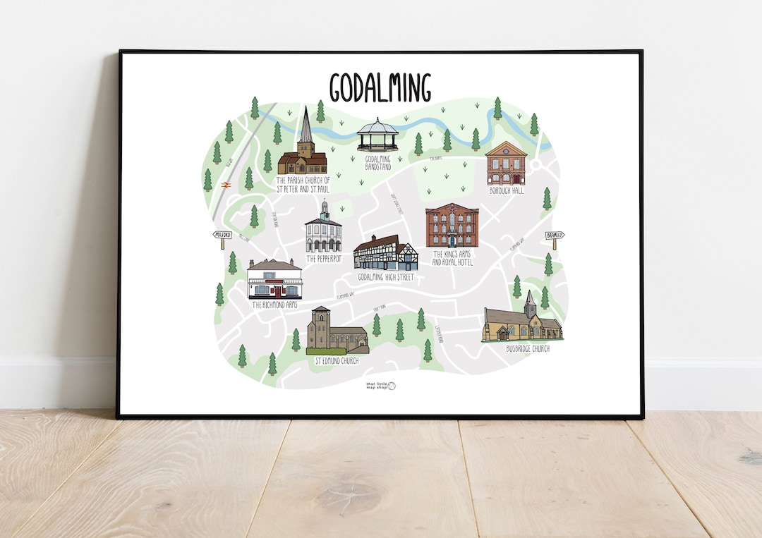 Mapa de Godalming Impresión de mapas de Godalming mapa ilustrado de ...