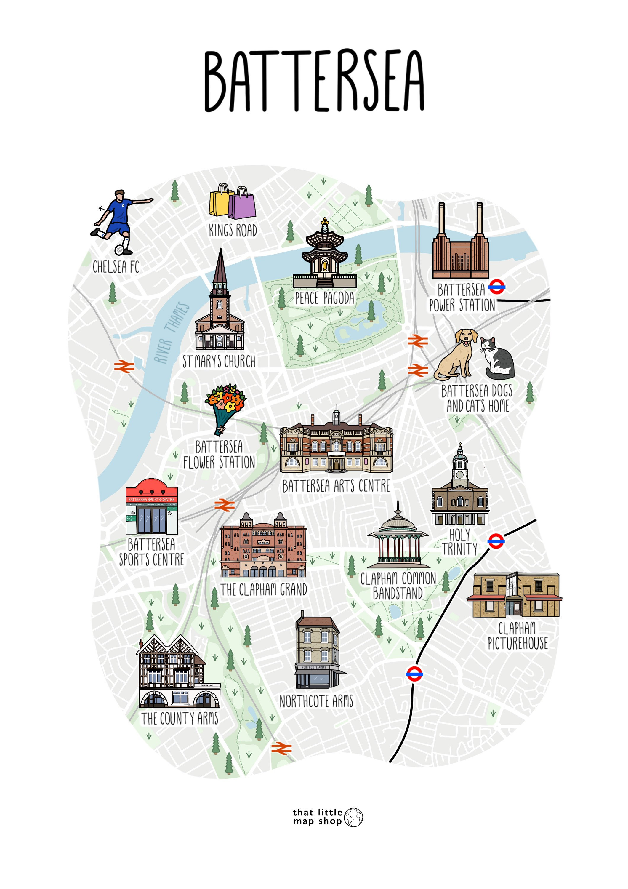 Map of Battersea Illustrated Map of Battersea Battersea London Map ...