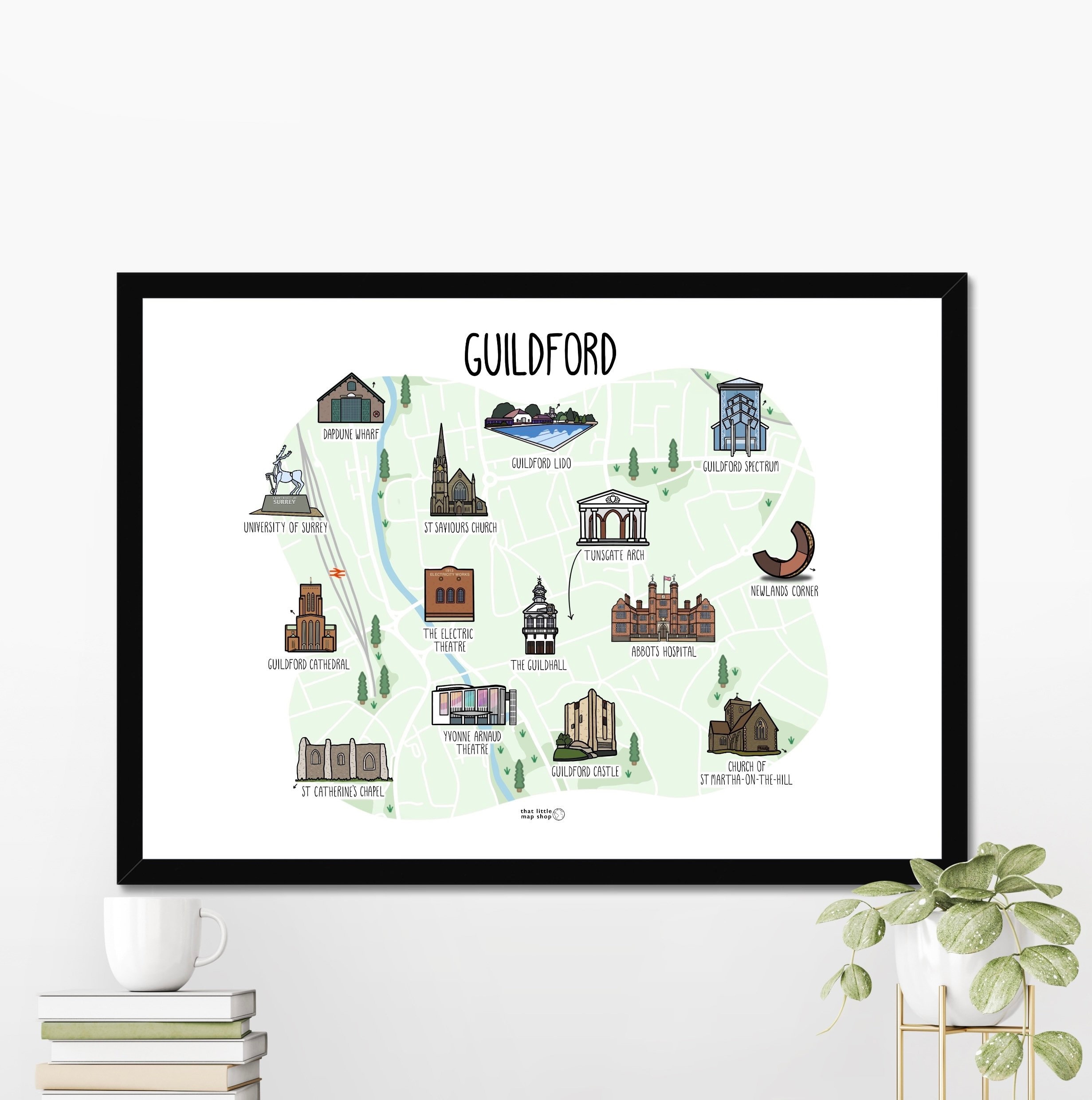 Map of Guildford - Guildford Map Print - Illustrated Map of Guildford ...