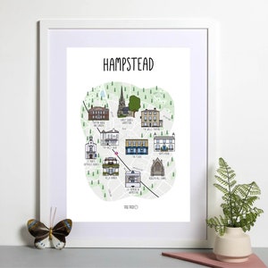 Map of Hampstead - Hampstead Map Illustration - Hampstead Heath London ...