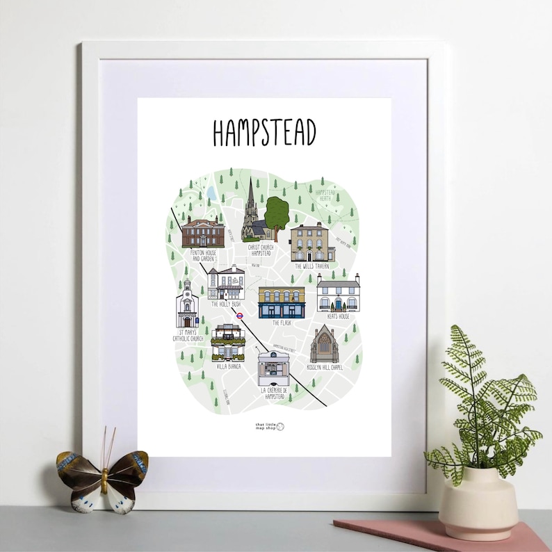 Map of Hampstead - Hampstead Map Illustration - Hampstead Heath London ...