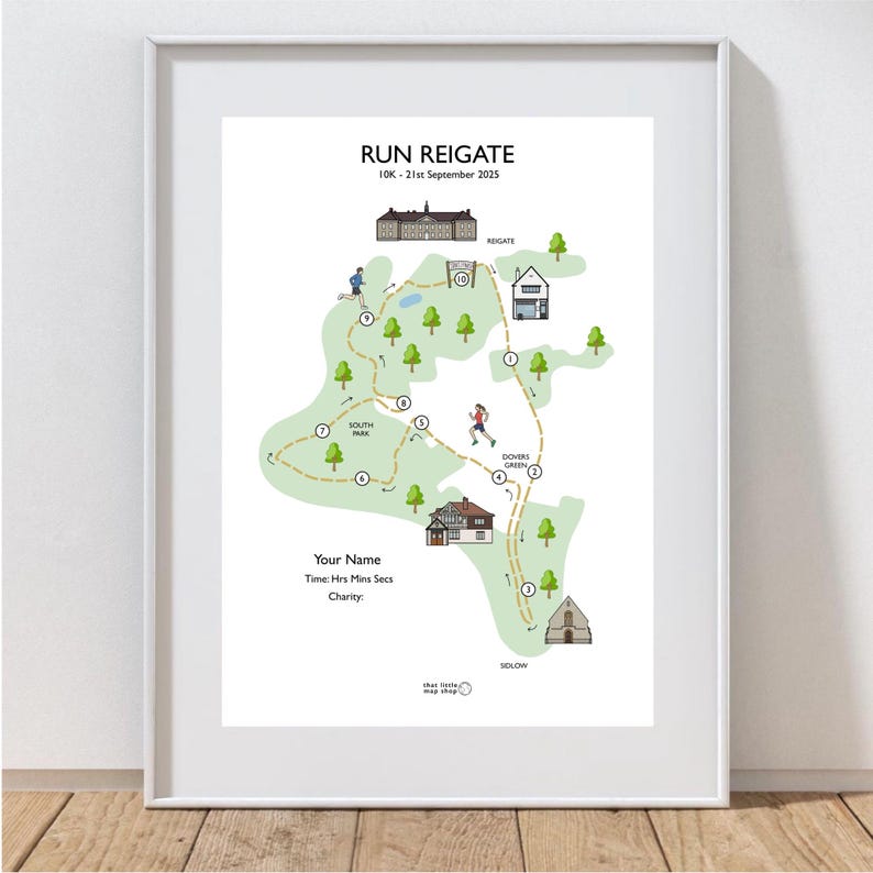 Run Reigate Race Map: Custom Half Marathon Art - Etsy