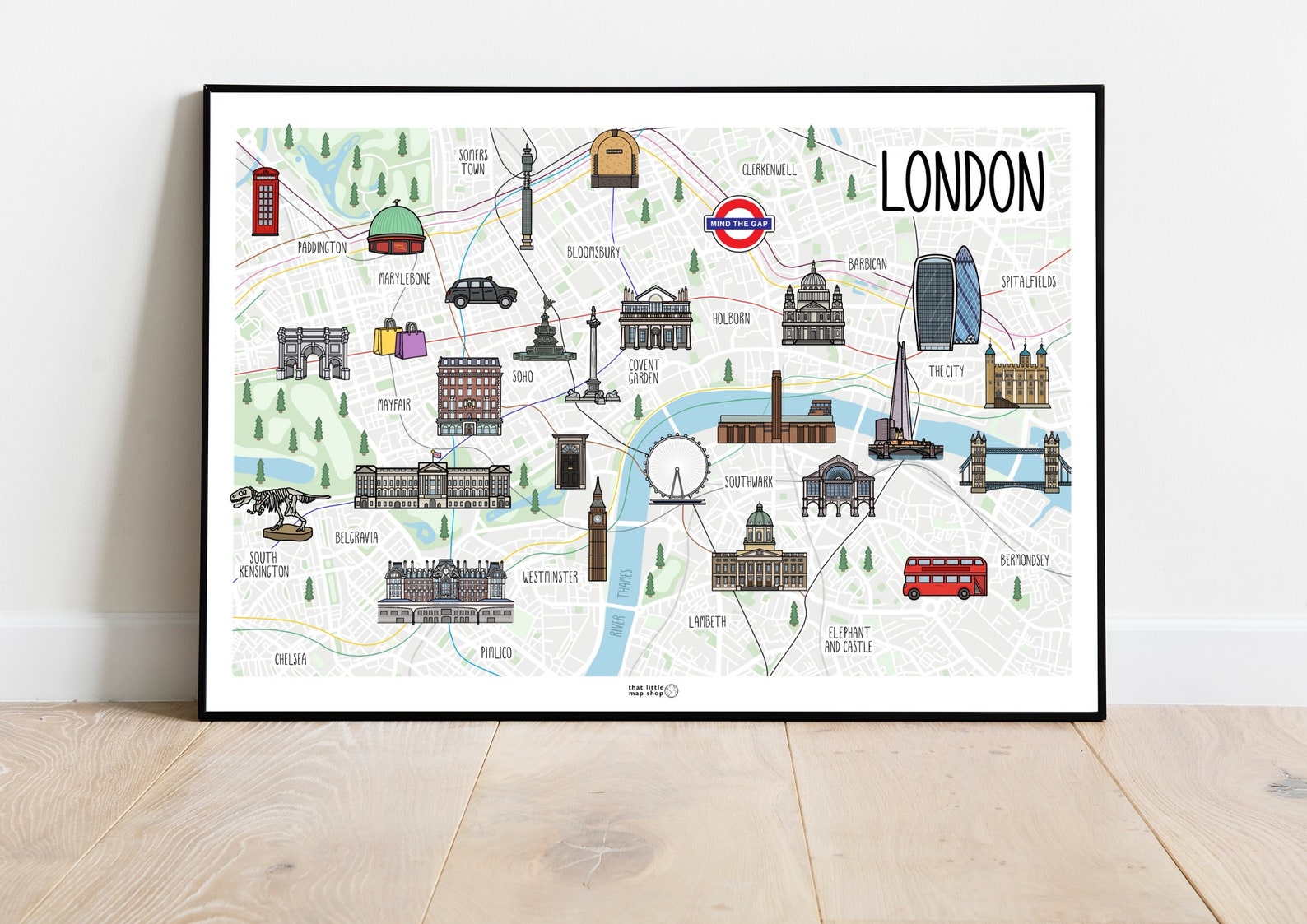 Illustrated London Map Print: Central London Landmarks Wall Art - Etsy