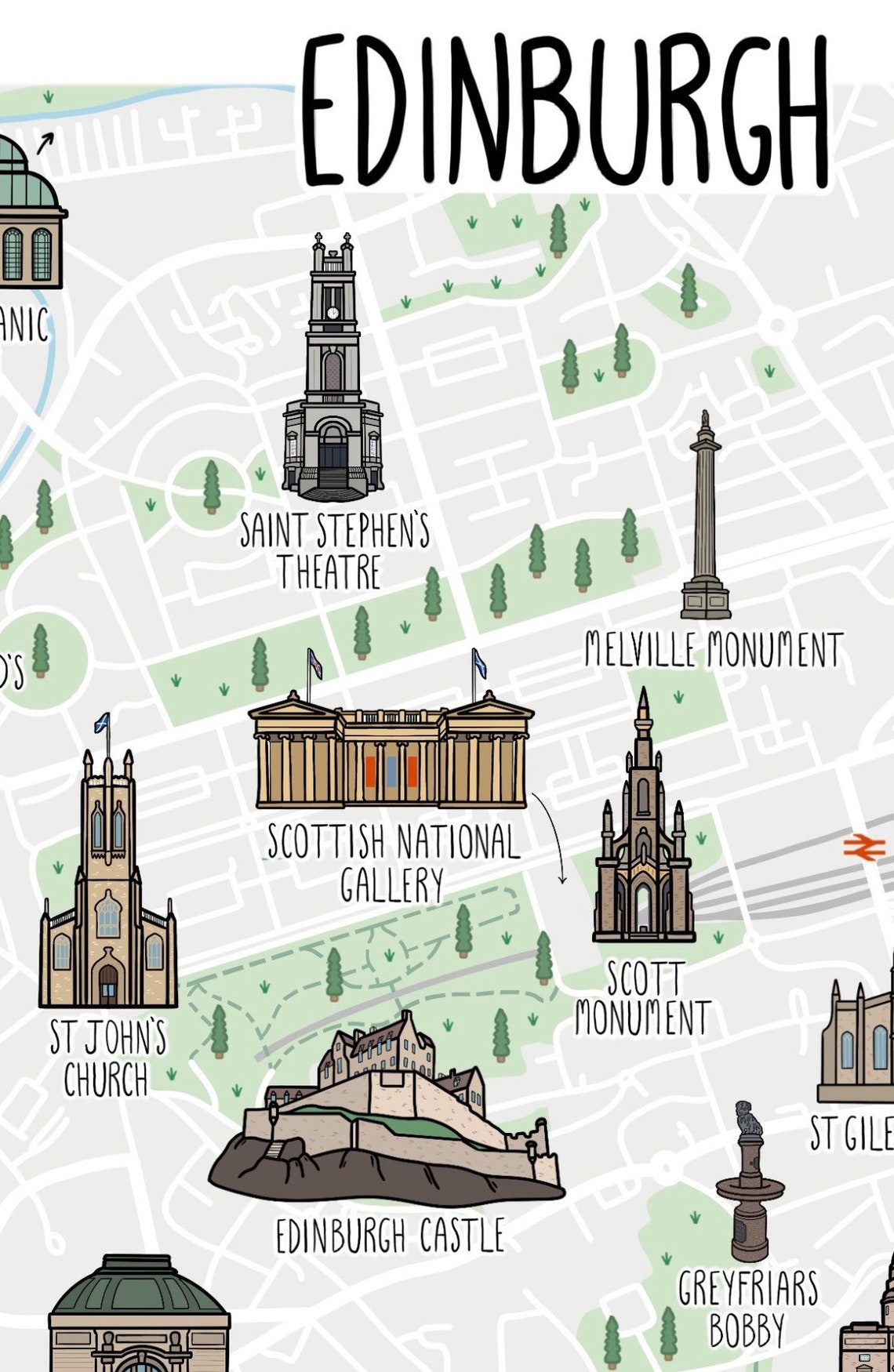 Edinburgh Map Print Edinburgh Map Illustration Custom Map - Etsy