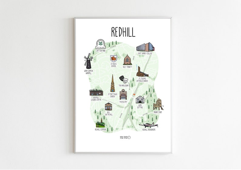 Map of Redhill Illustrated Map of Redhill Surrey Map Print - Etsy