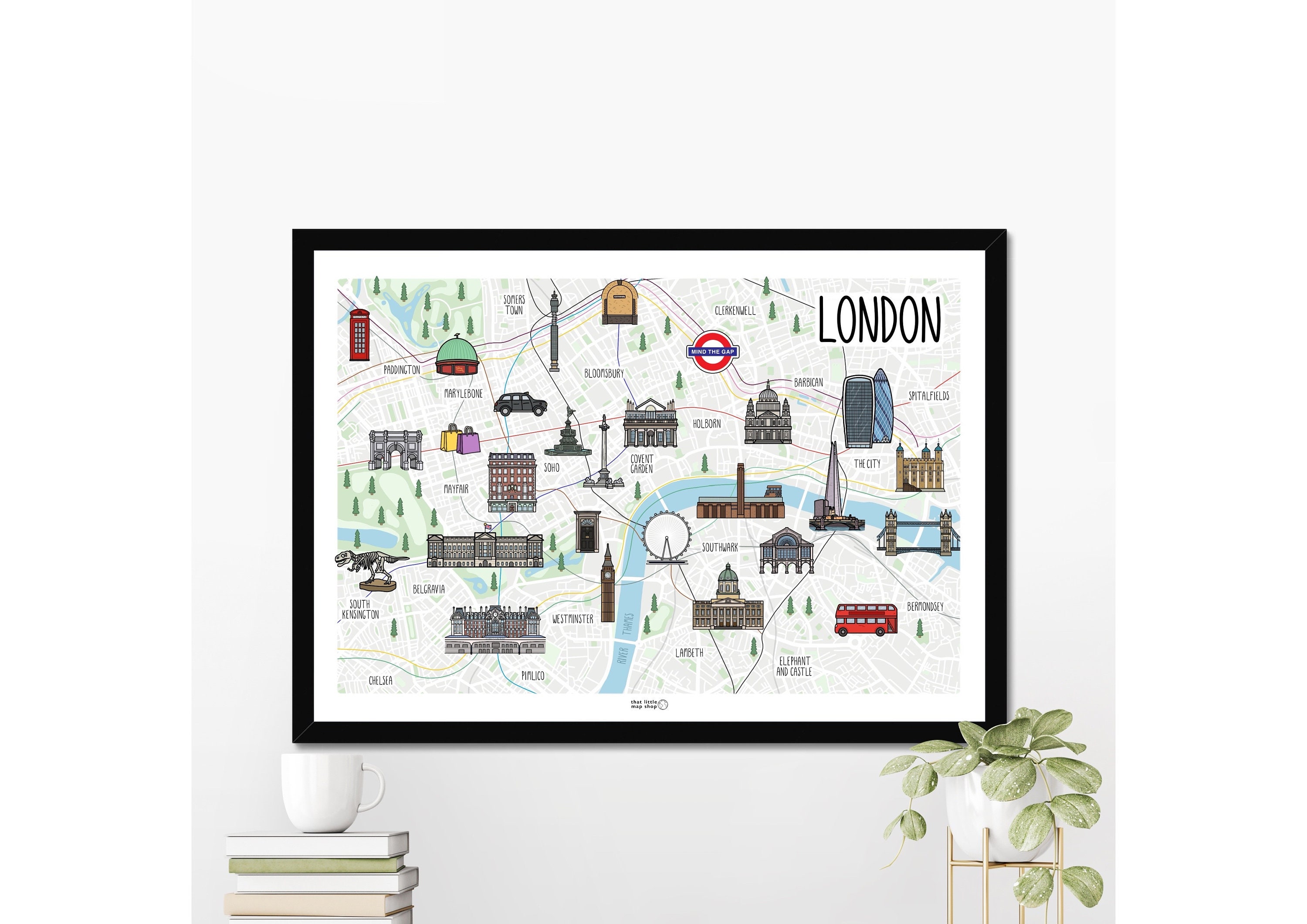 Illustrated London Map Print: Central London Landmarks Wall Art - Etsy