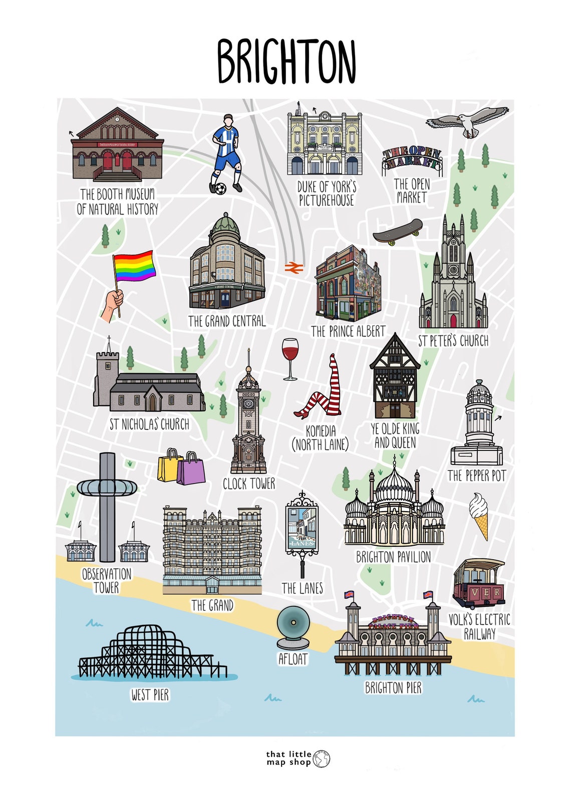 Map of Brighton Brighton Map Brighton & Hove Map Illustrated Map of ...