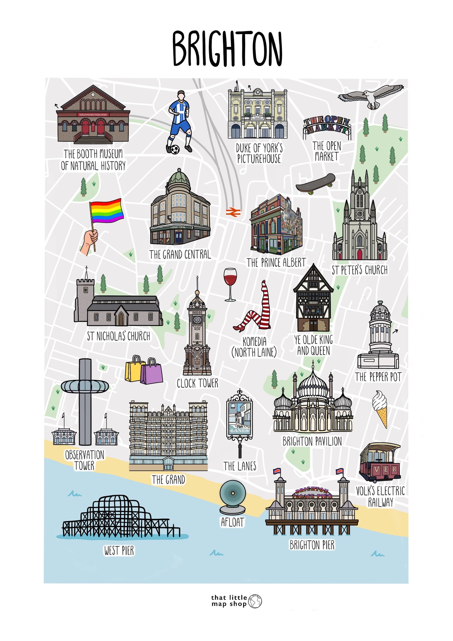 Map of Brighton Brighton Map Brighton & Hove Map Illustrated Map of ...