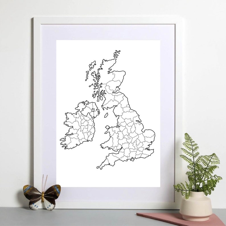 UK and Ireland Map Print: Minimalist Line Art (digital Download) - Etsy
