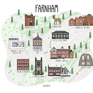 Farnham Map Print - Farnham Map - Illustrated Map of Farnham - Surrey ...
