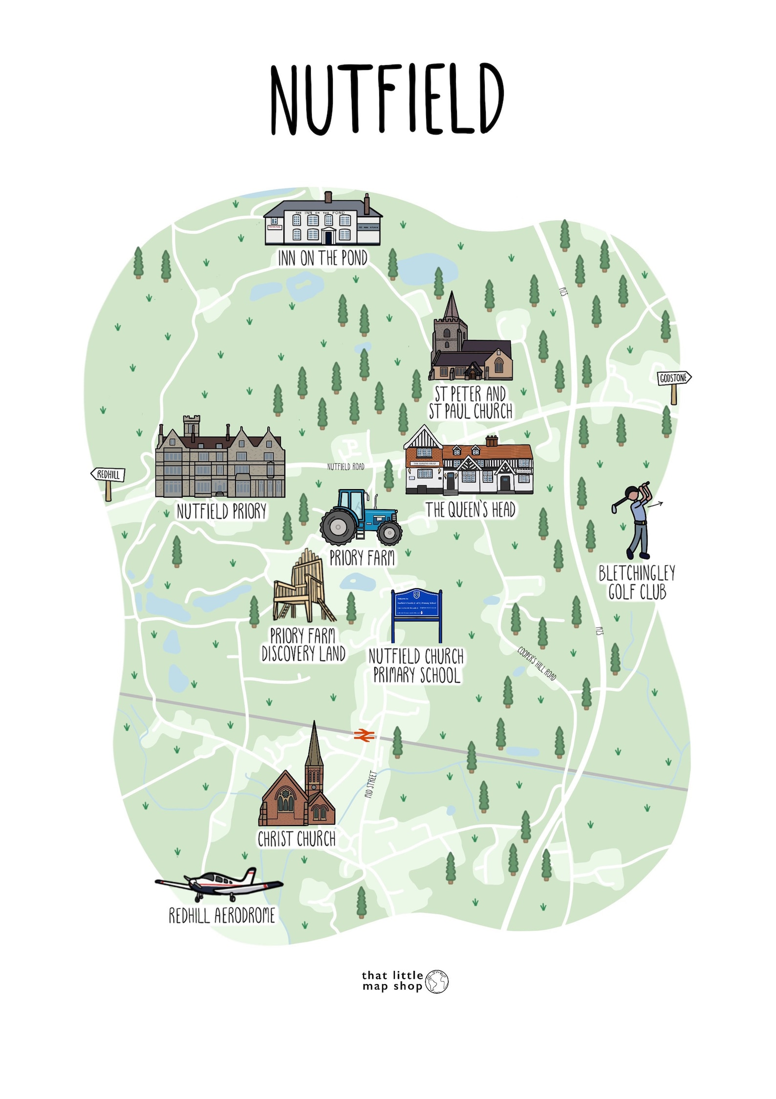 Map of Nutfield Illustrated Map of Nutfield, Surrey Reigate Redhill ...