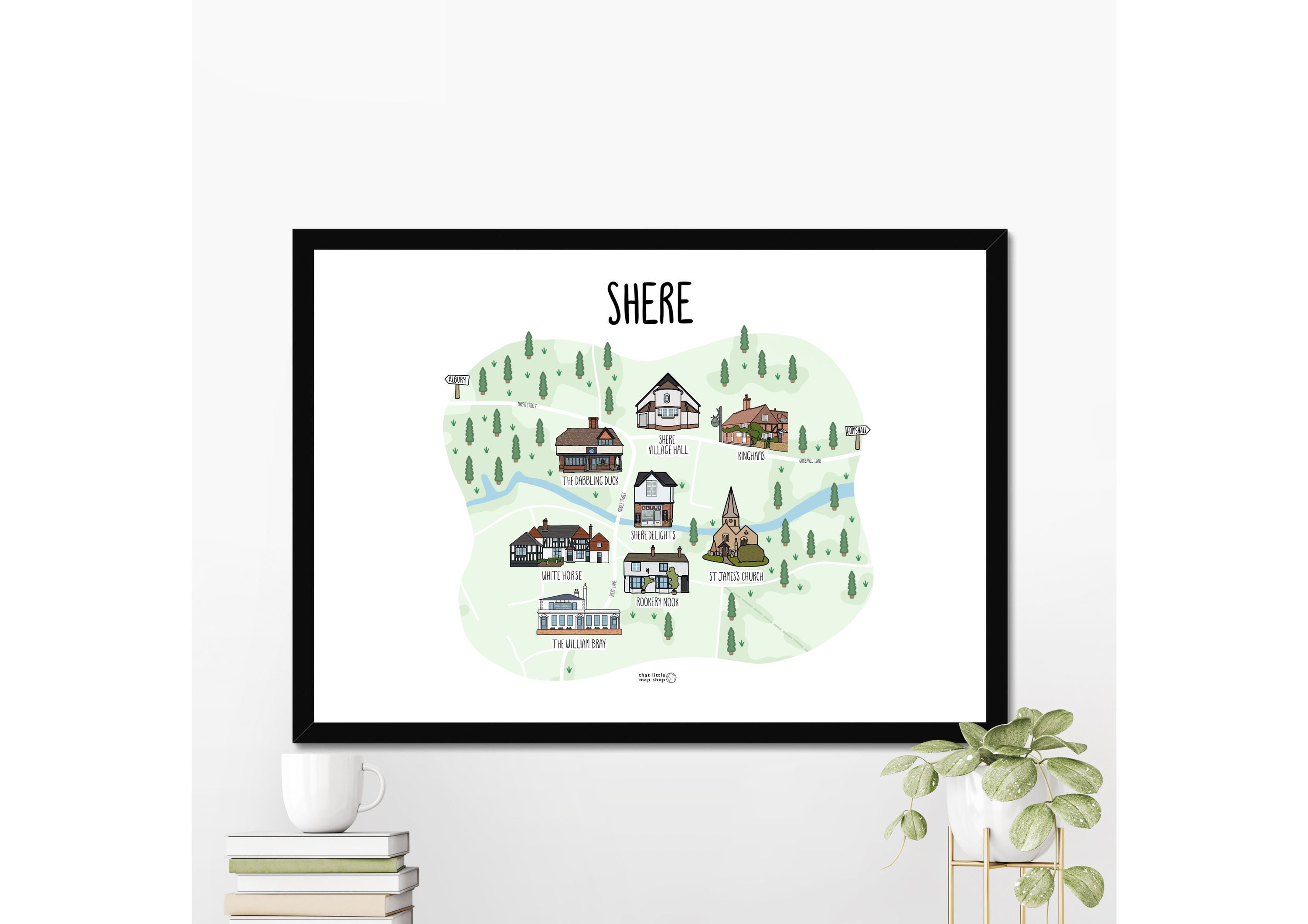 Map of Shere Illustrated Map of Shere Shere Village Surrey - Etsy