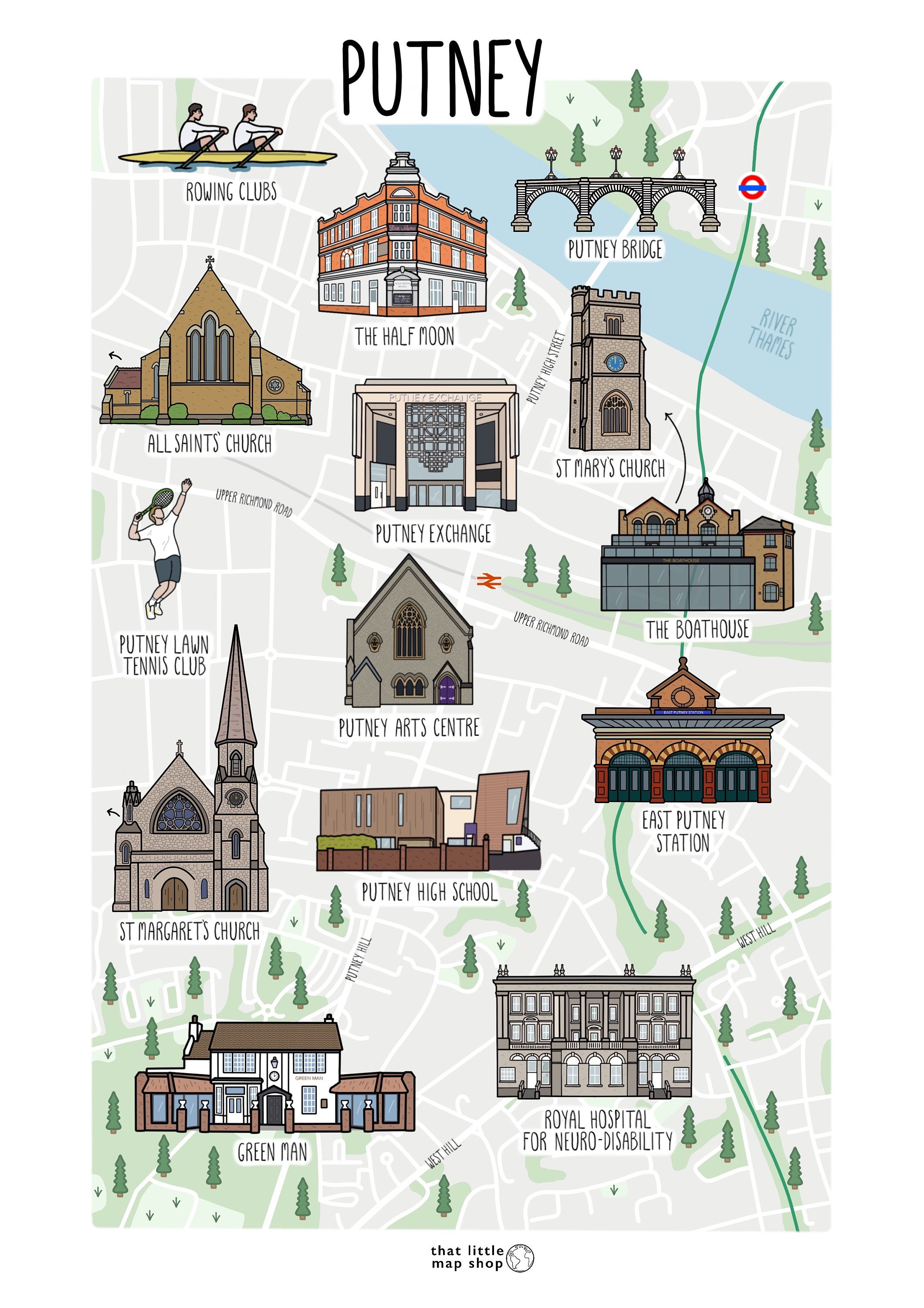 Putney Map Print: Illustrated London Map Wall Art Home Decor - Etsy