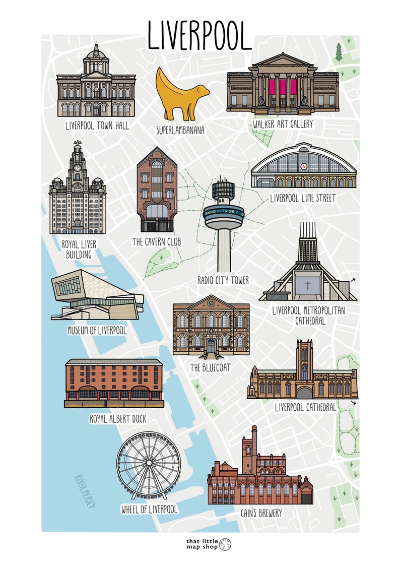 Map of Liverpool Illustrated Map of Liverpool Liverpool Map Liverpool ...