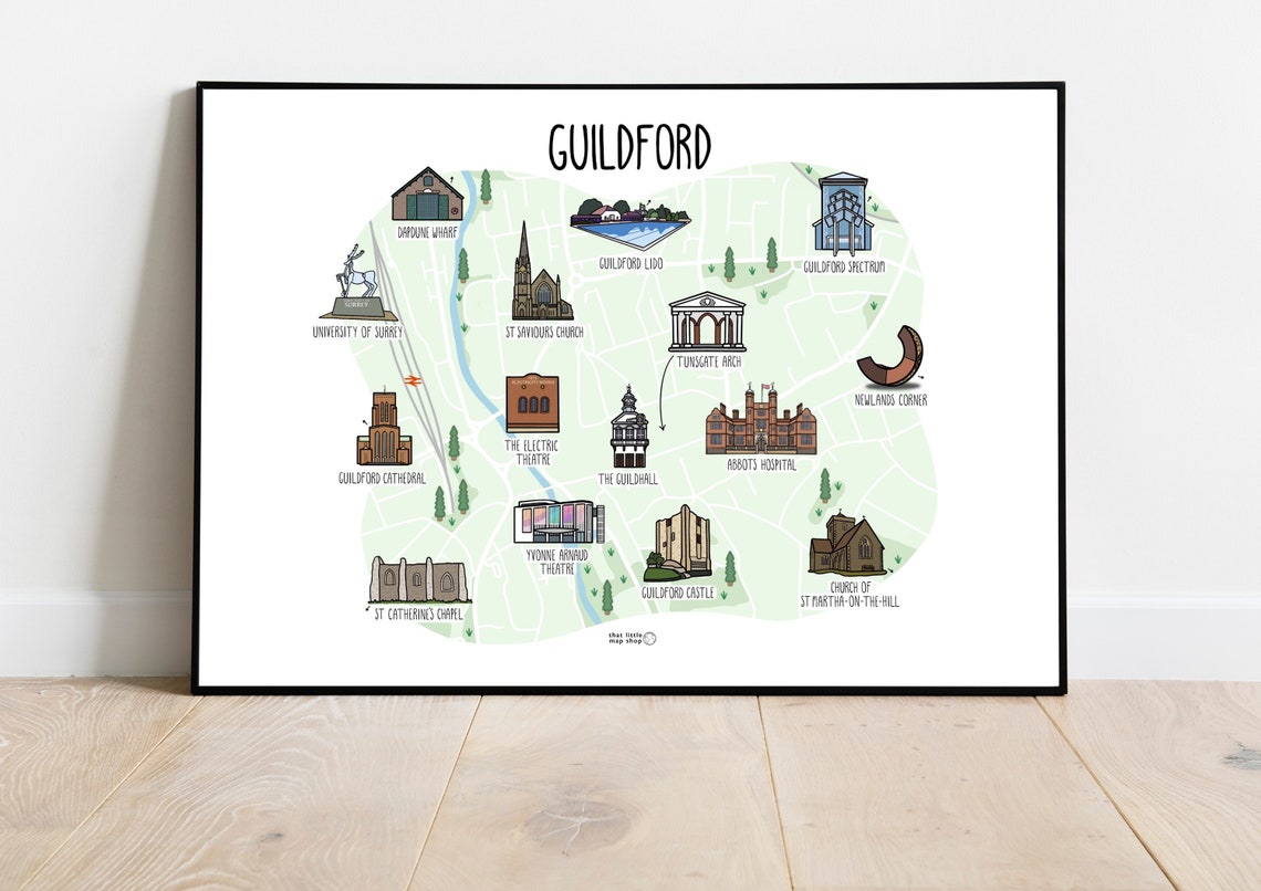 Map of Guildford Guildford Map Print Illustrated Map of - Etsy