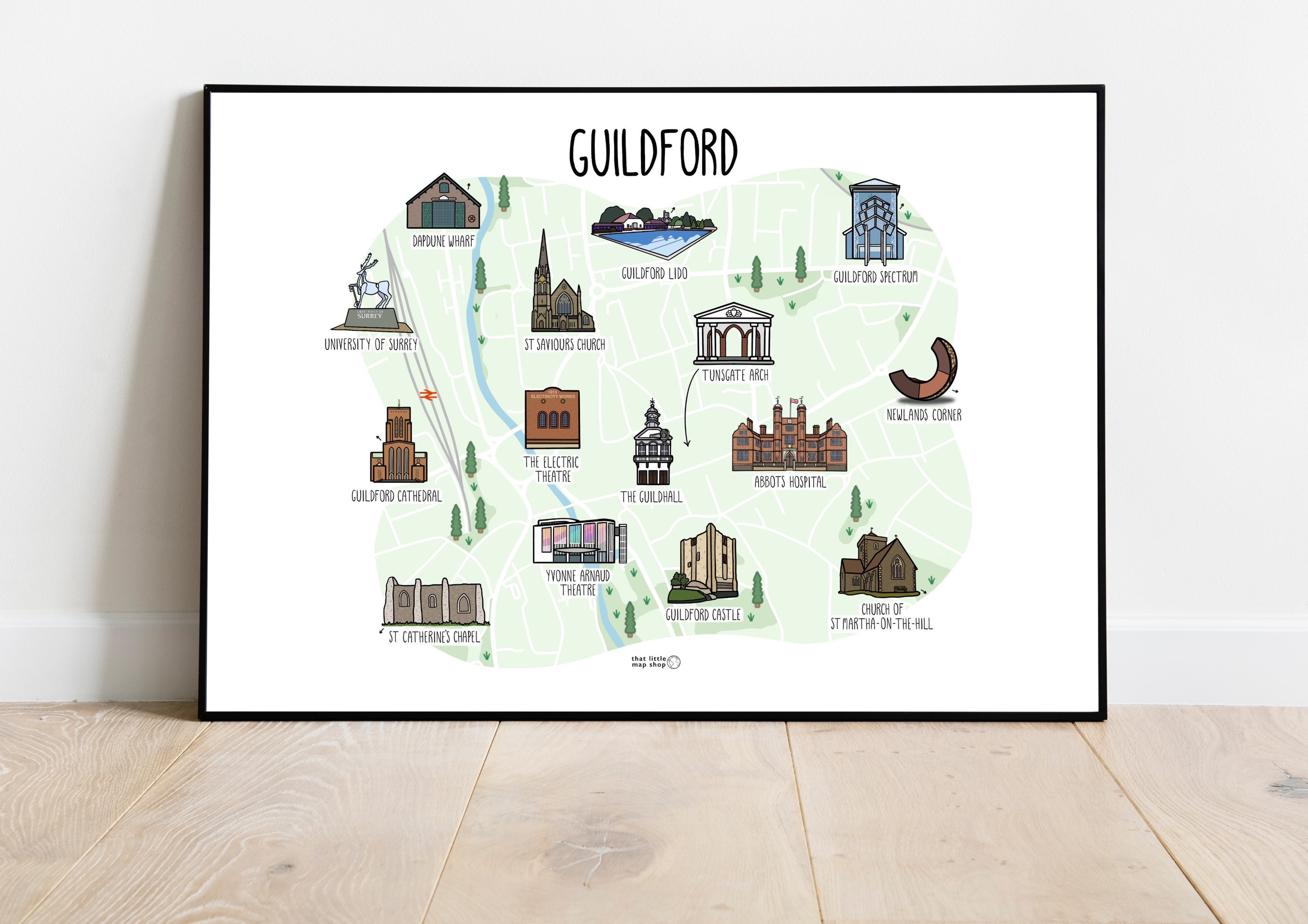 Map of Guildford - Guildford Map Print - Illustrated Map of Guildford ...