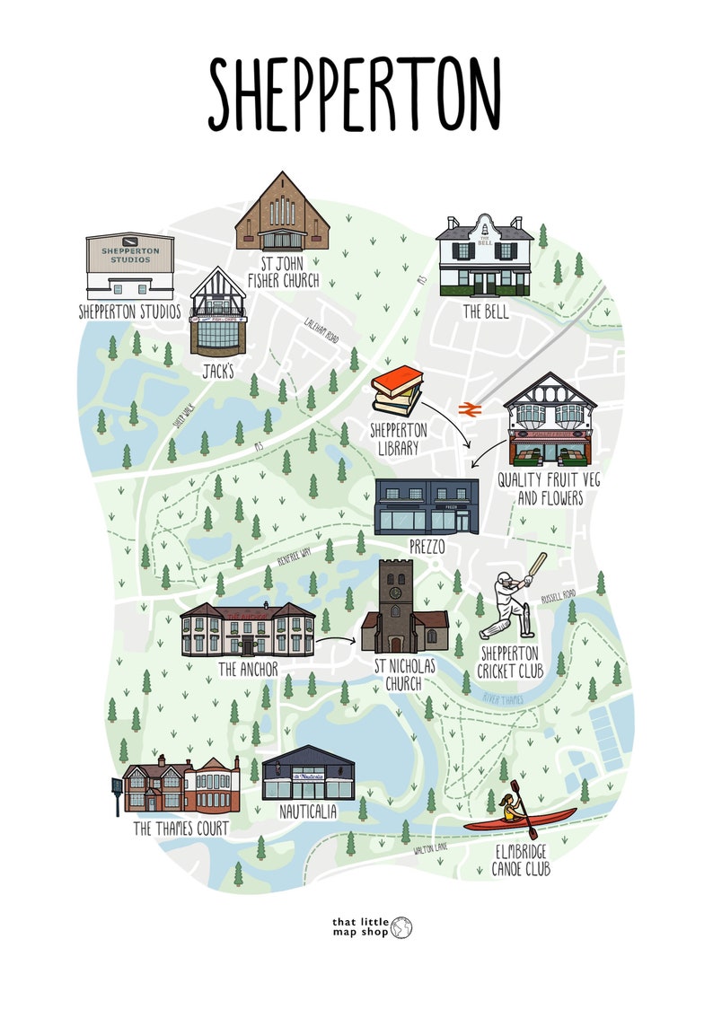 Map of Shepperton Illustrated Map of Shepperton Map Illustration ...