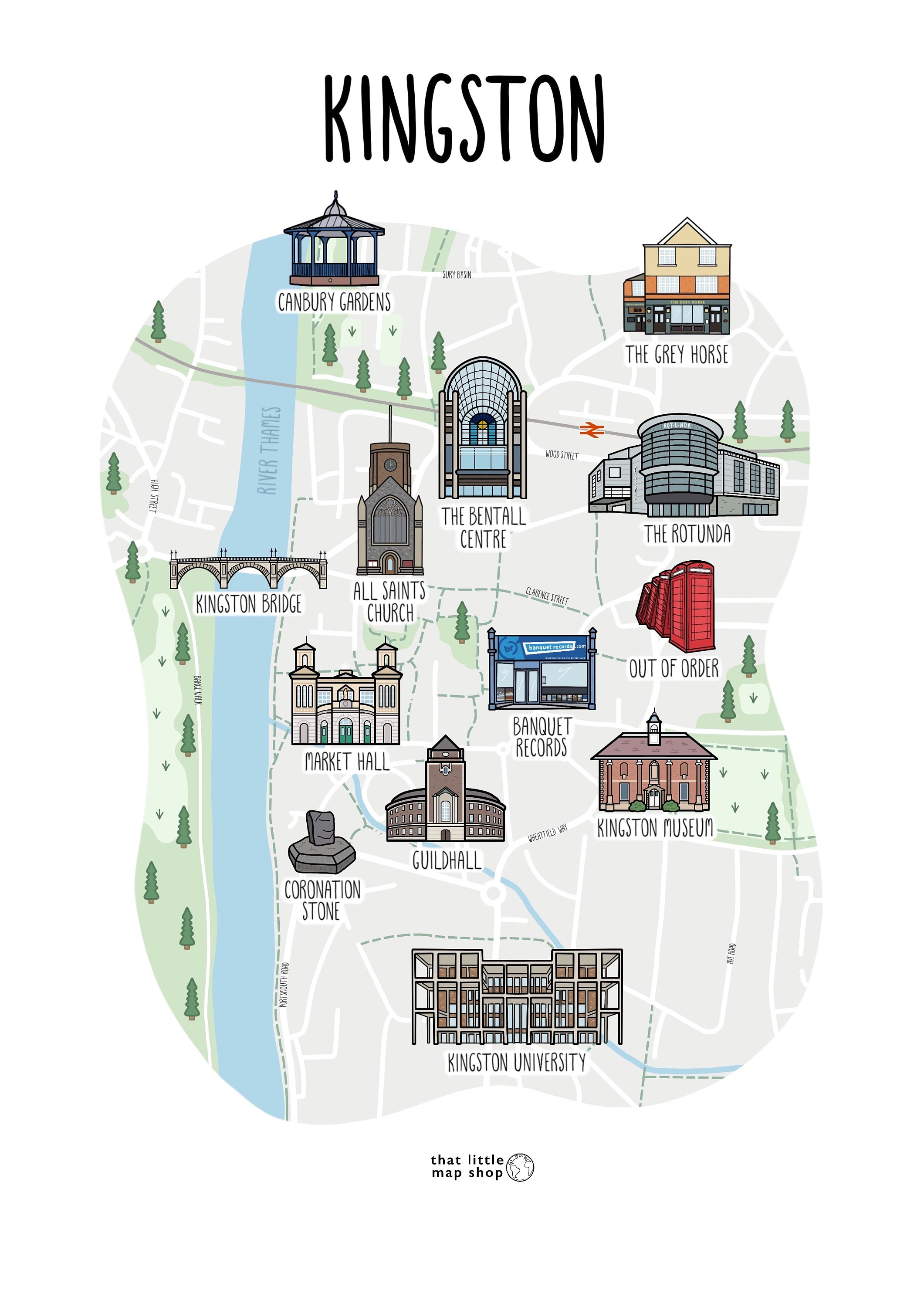 Kingston Upon Thames Map Print Kingston Map Illustrated Map of Kingston ...