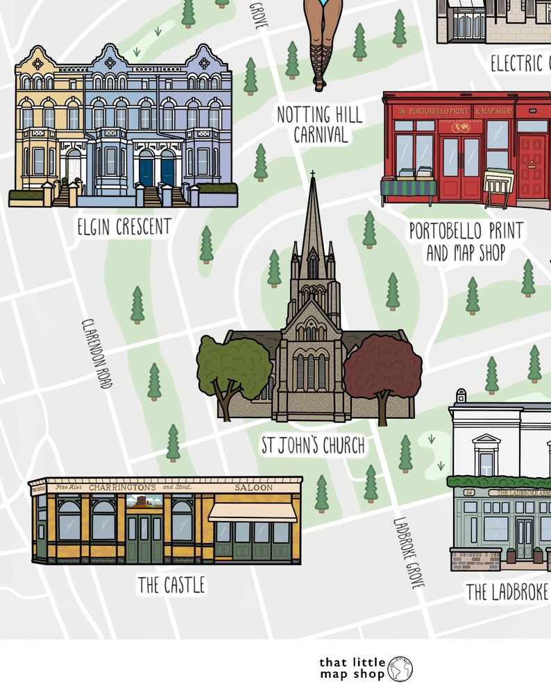 Map of Notting Hill - Illustrated Map of Notting Hill - Notting Hill ...