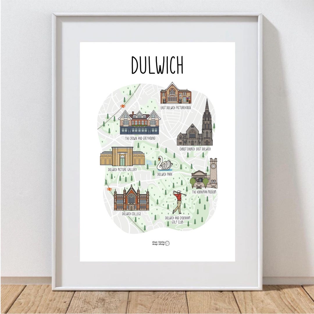 Dulwich Map Print - Dulwich Map - Illustrated Map of Dulwich - London ...