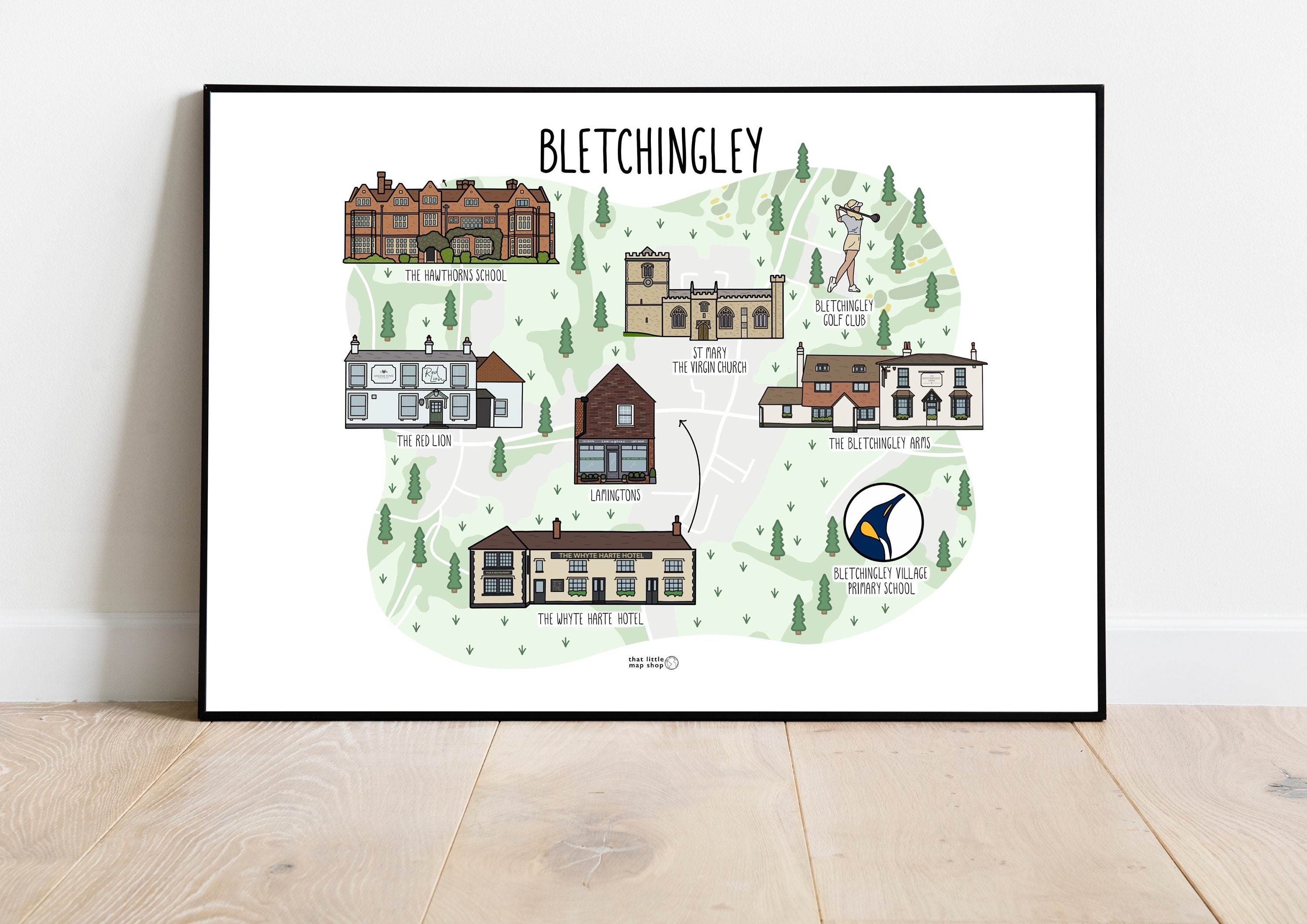 Map of Bletchingley Blethcingley Map Print Hand Drawn Map Illustrated ...