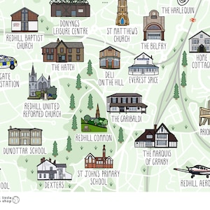 Map of Reigate and Redhill - Illustrated Map - Reigate Map - Redhill ...