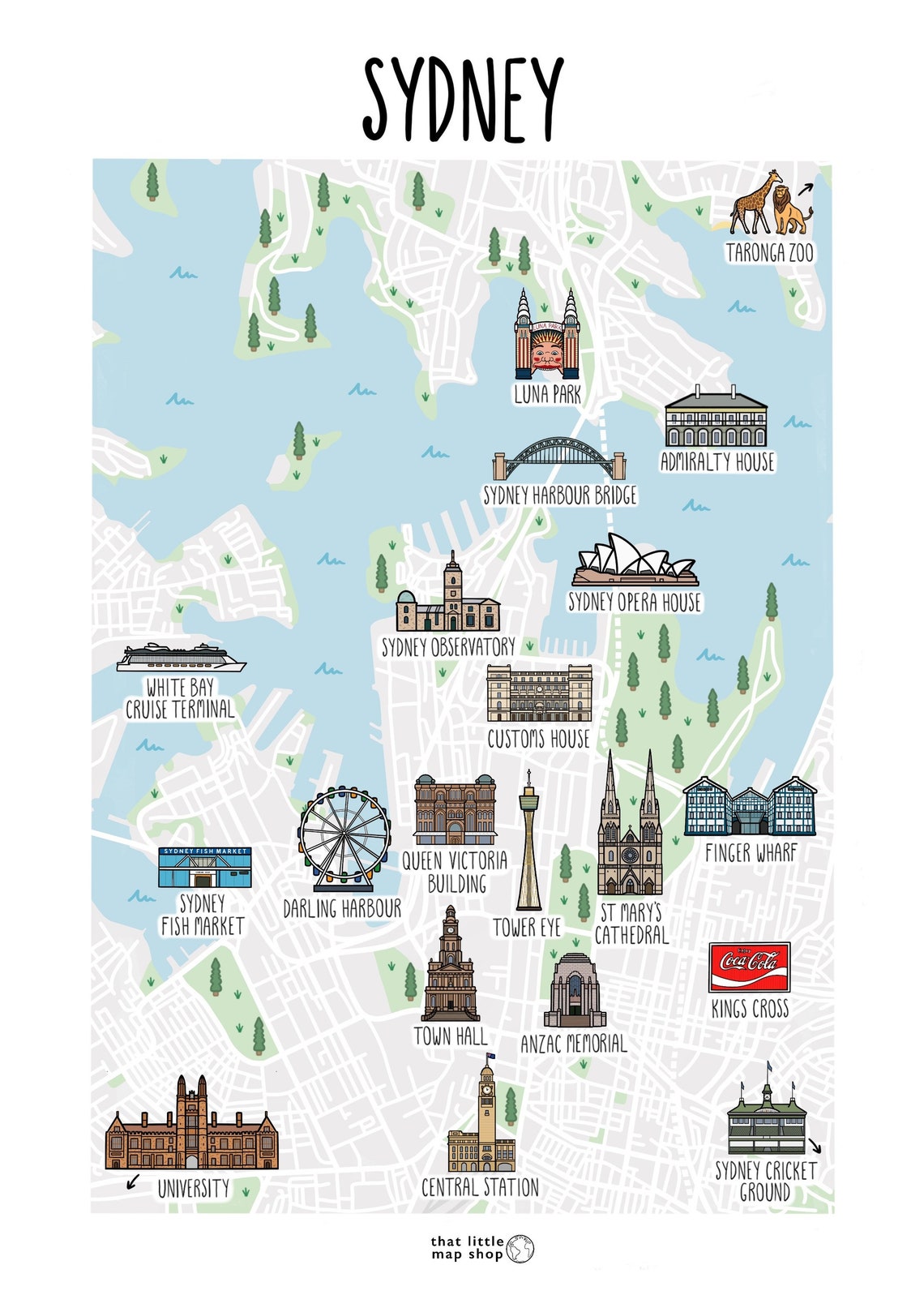 Sydney Map Print: Illustration, Australia, Wall Art Home Decor - Etsy