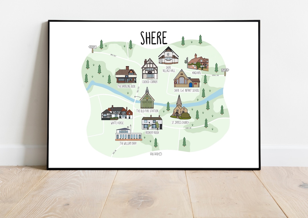 Map of Shere - Illustrated Map of Shere - Shere Village Surrey - Shere ...