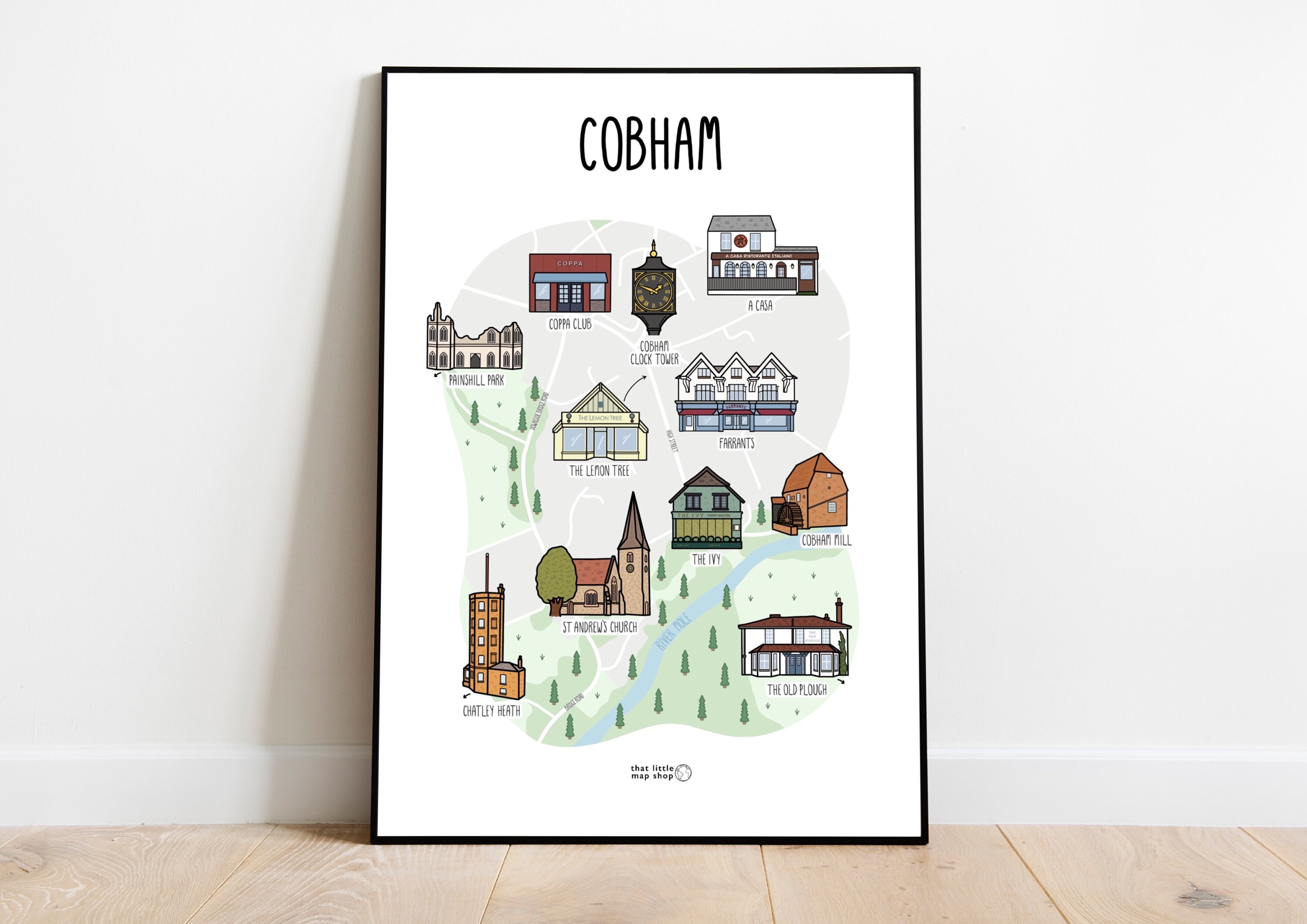 Map of Cobham Cobham Map Illustration Surrey Map Cobham - Etsy Australia