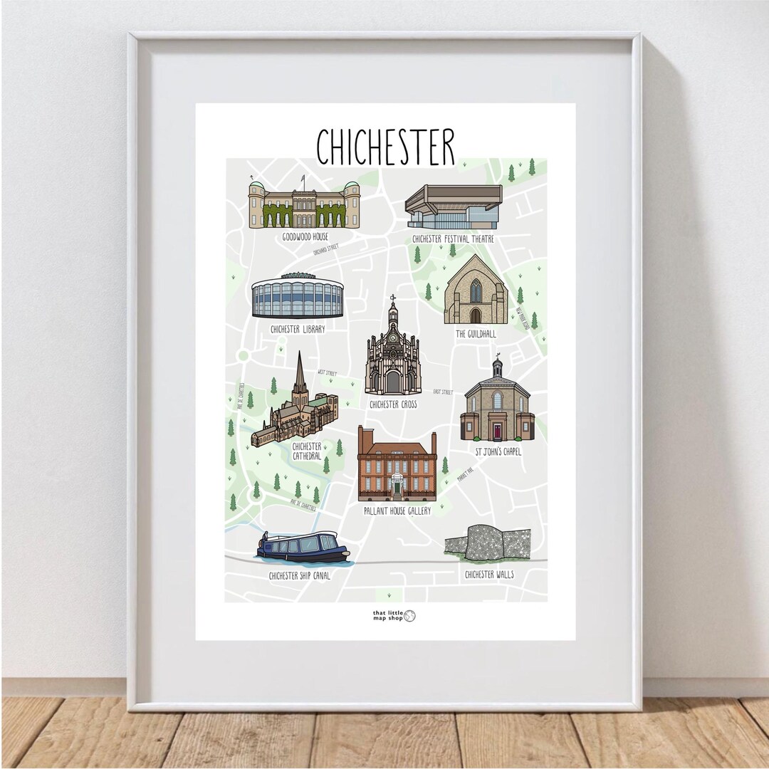 Chichester Map Print: Illustrated West Sussex Landmarks - Etsy