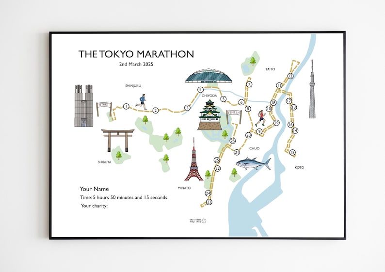 Tokyo Marathon Map - Tokyo Marathon - Custom Map - Race Map - Japan ...