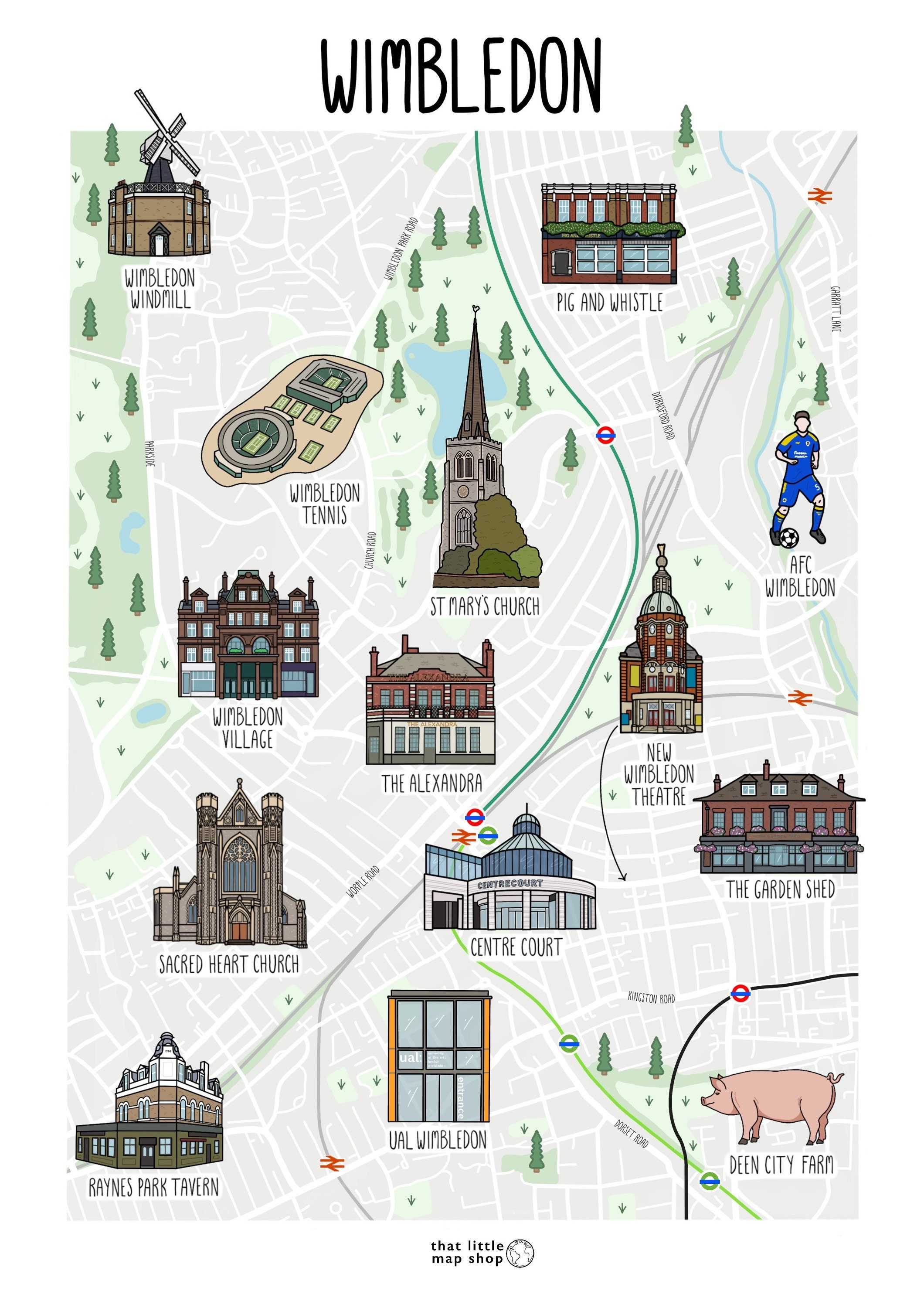 Map of Wimbledon Wimbledon Map Illustration Illustrated - Etsy UK