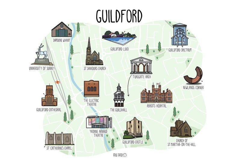 Map of Guildford Guildford Map Print Illustrated Map of Guildford ...
