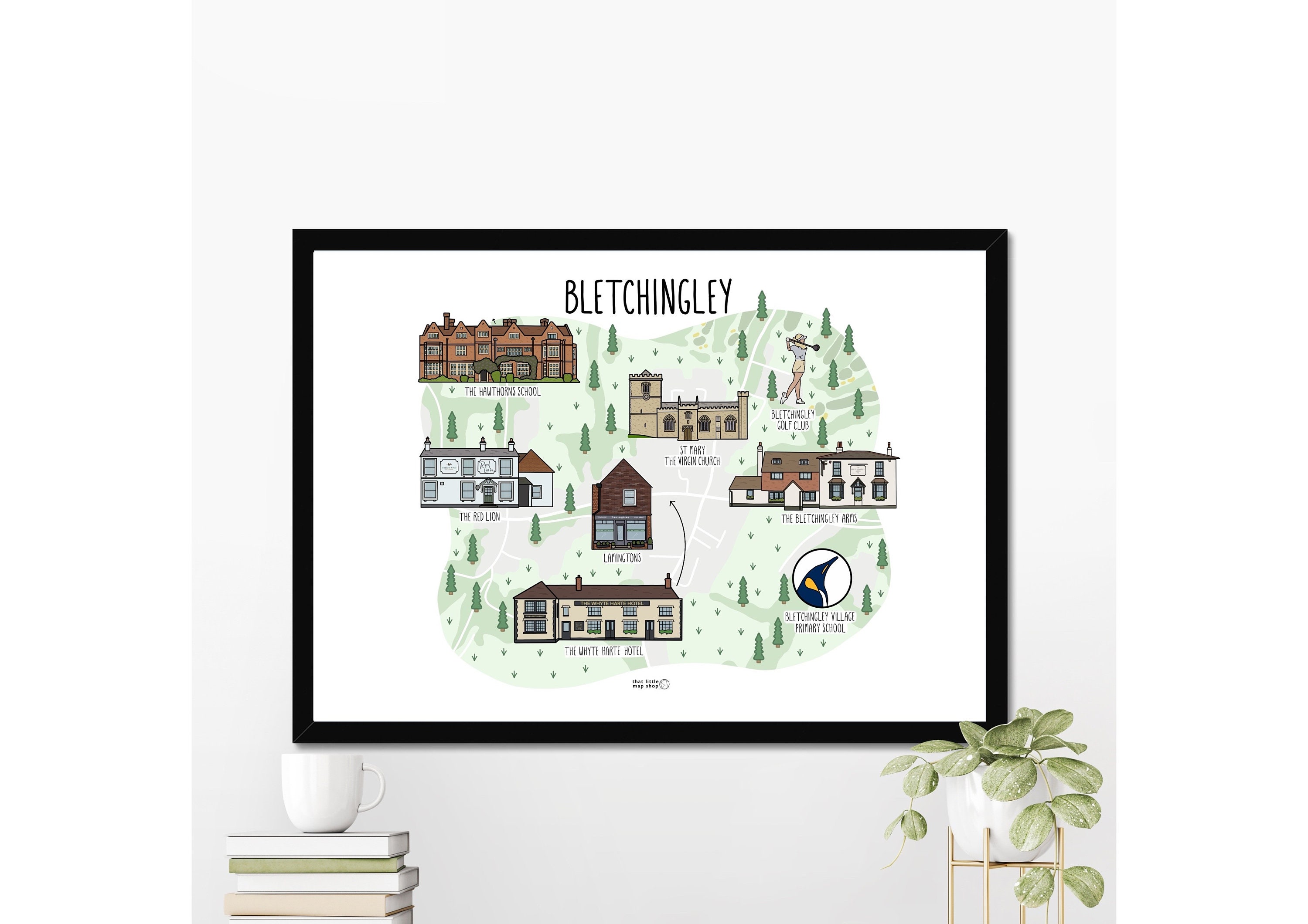 Map of Bletchingley Blethcingley Map Print Hand Drawn Map Illustrated ...