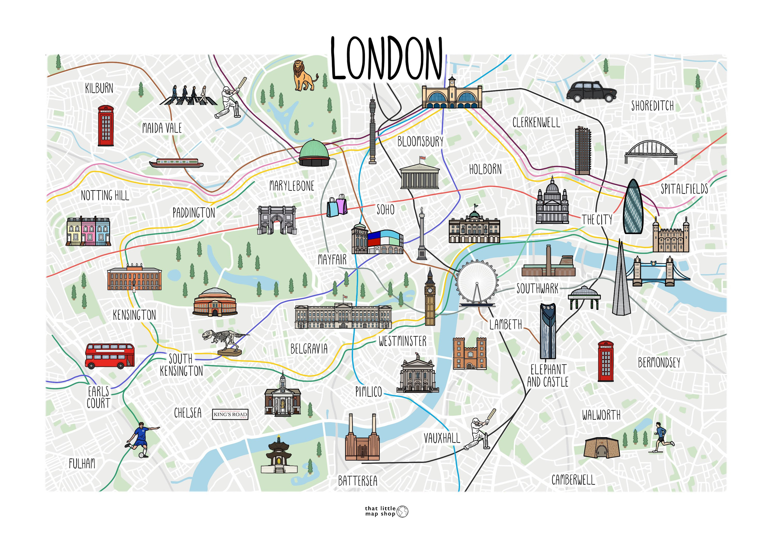 Map of London Illustrated London Map London Map - Etsy UK