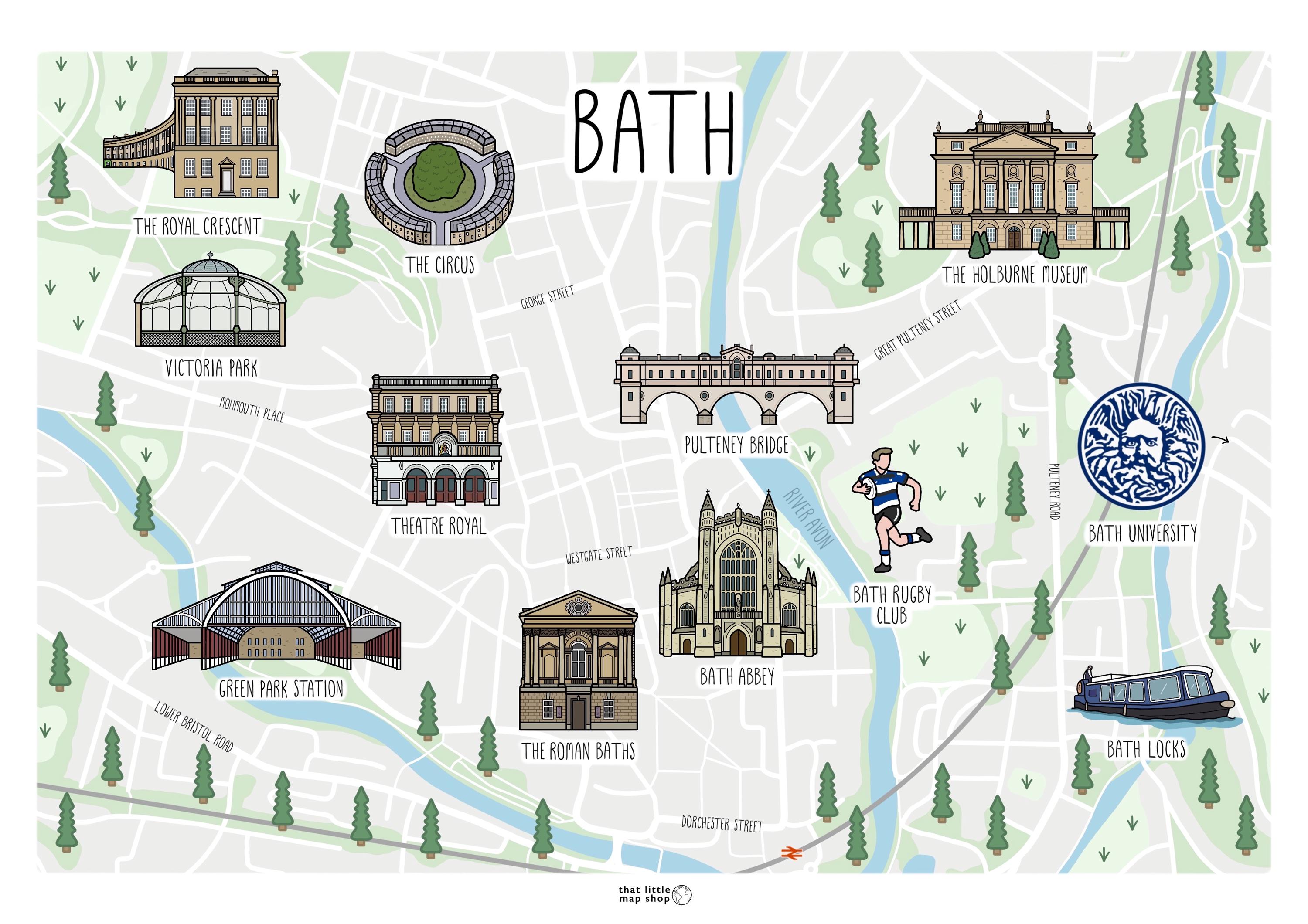 Bath Map Print - Map of Bath - Bath Map - City of Bath Map - Gift Idea ...