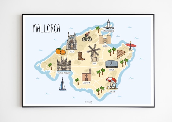 Majorca Island Spain Map Mallorca Map Print: Hand Drawn Balearic