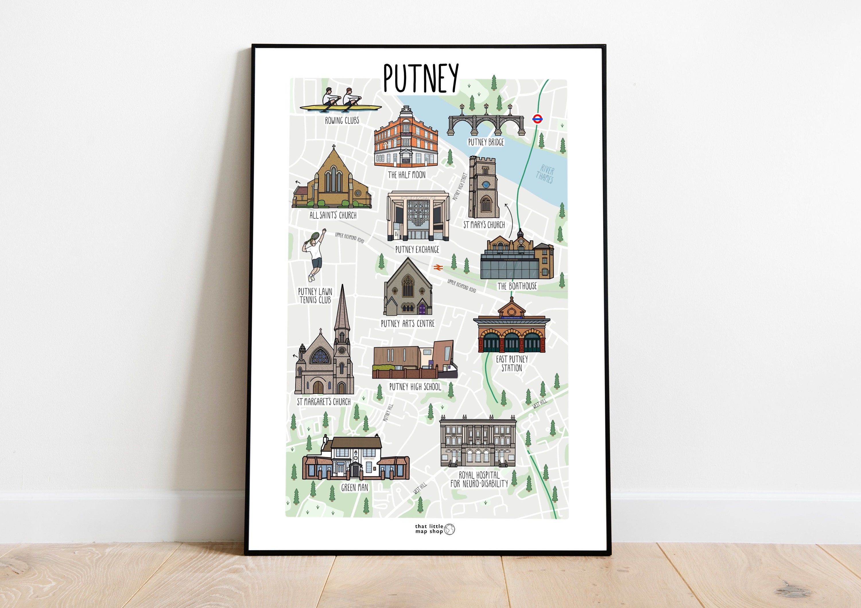 Putney Map Print: Illustrated London Map Wall Art Home Decor - Etsy UK